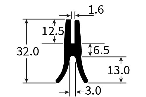 PEXT1541EP Rubber U Channel - Multiple Lips | Rubberfast