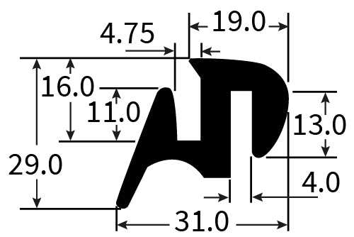 PEXT1665EP Rubber U Channel - Multiple Lips | Rubberfast